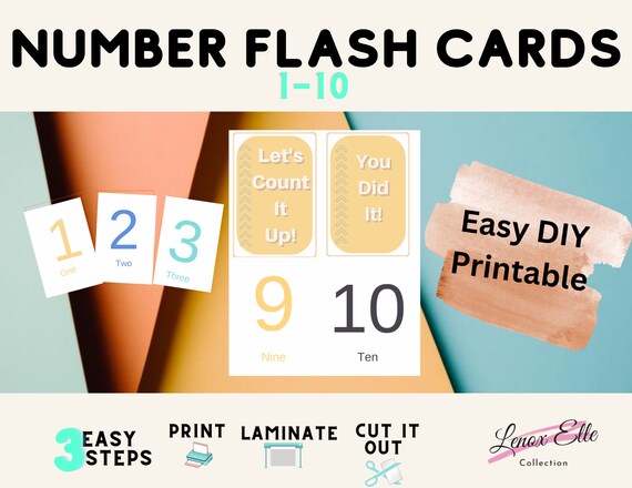 Number Counting Flashcards Printable Homeschool Activity 1-10 - Etsy