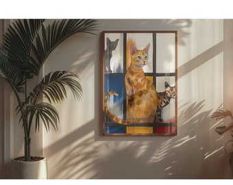 Retro 9 Cat Poster Print - Etsy