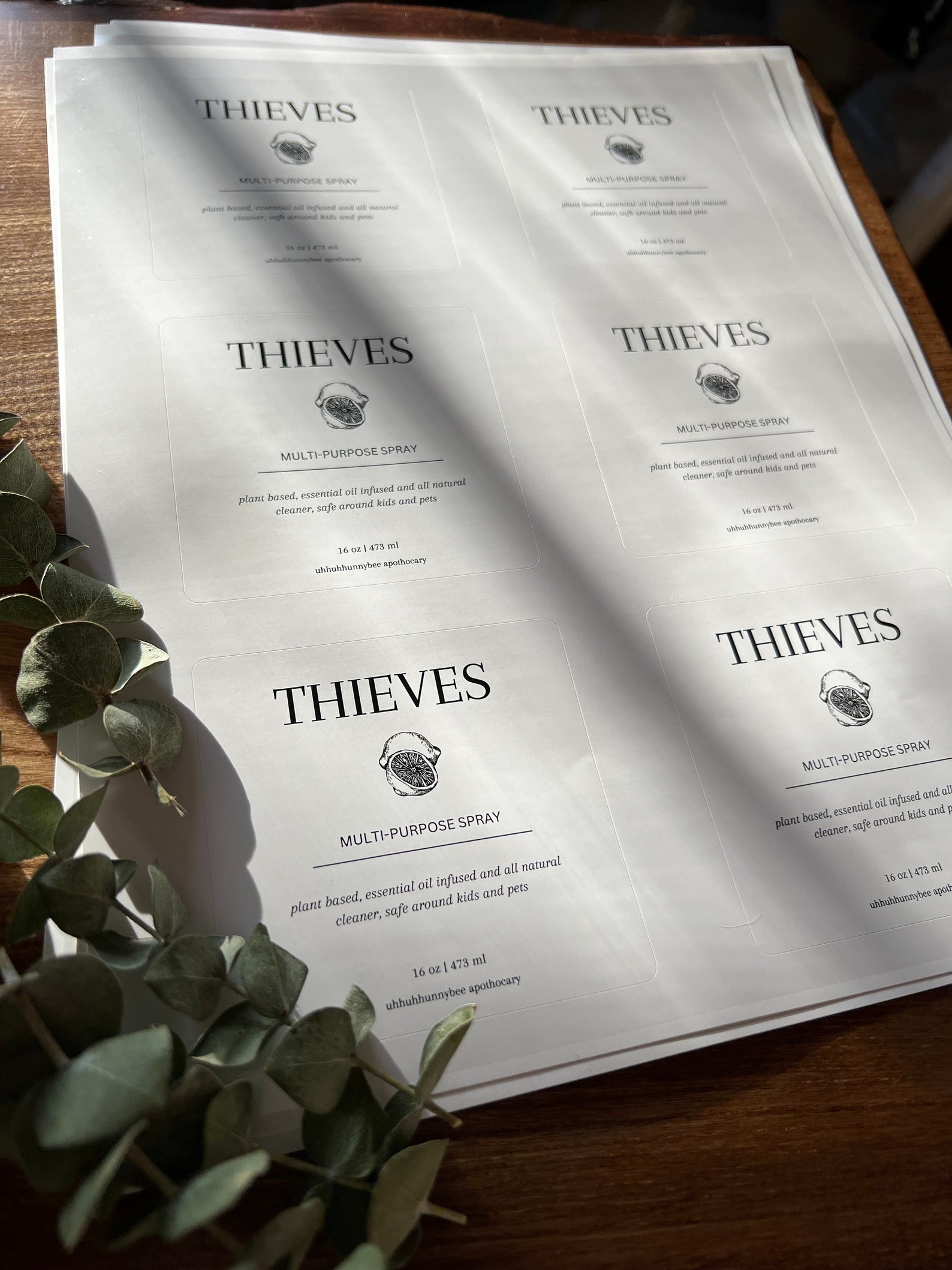 Thieves Household Cleaner Labels - Vinyl Stickers - Waterproof - 3 Pack ...