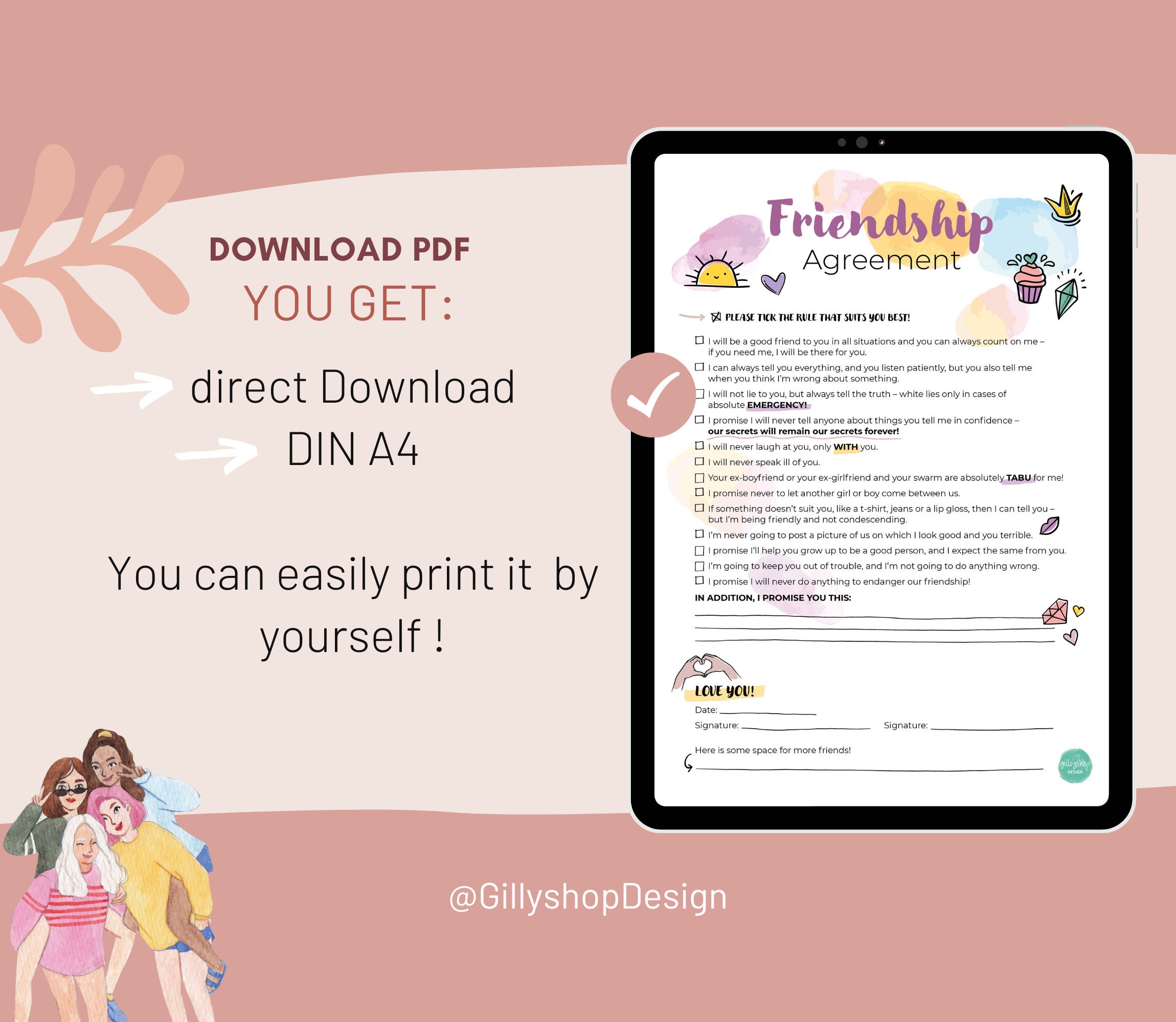 Digital Friendship Agreement | Friends Contract | Best Friend Gift ...