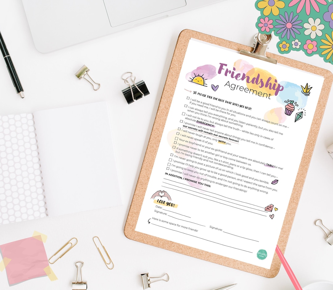 Digital Friendship Agreement | Friends Contract | Best Friend Gift ...