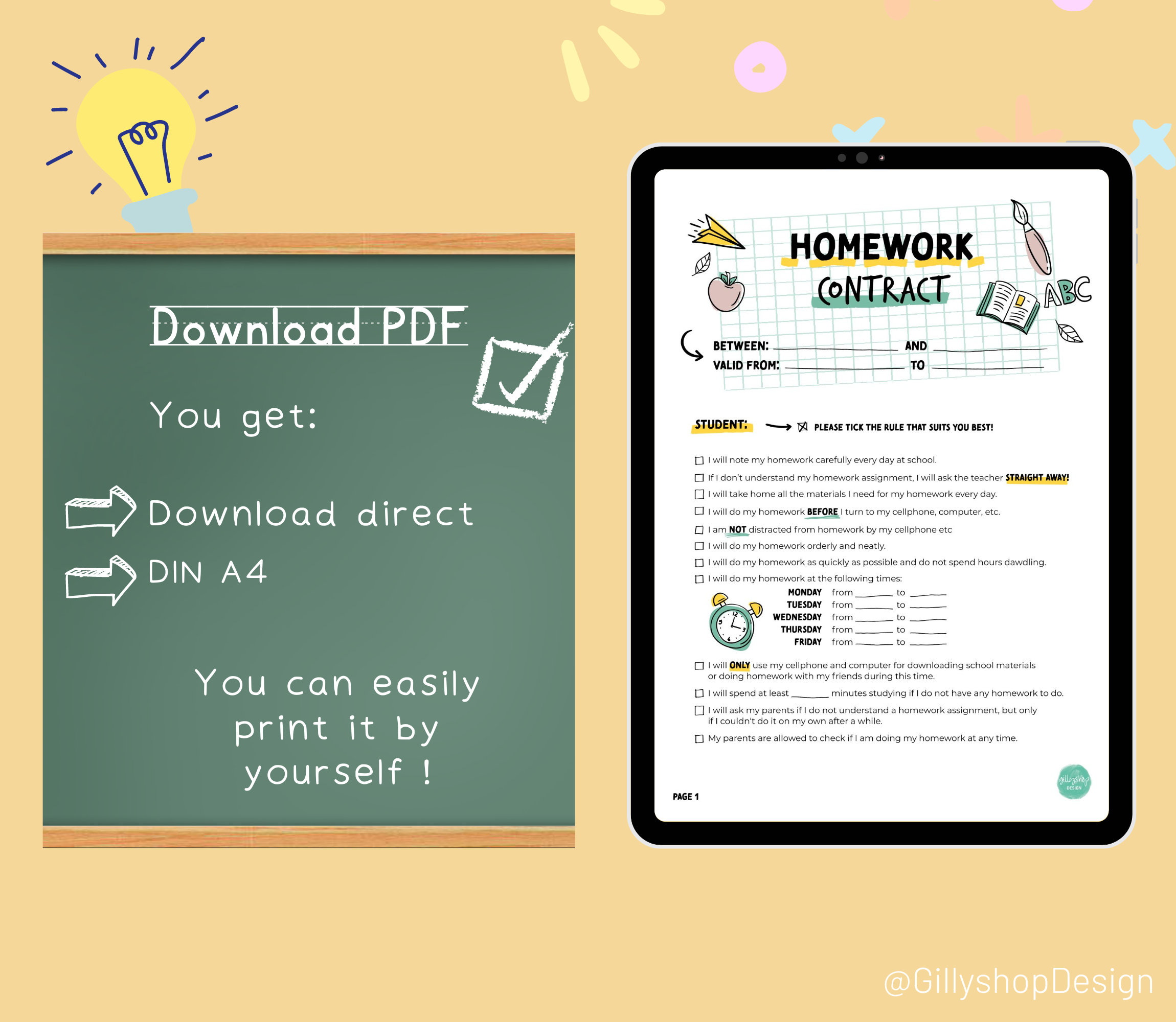 Digital Homework Contract for Children, Parents, Pupils | Printable ...