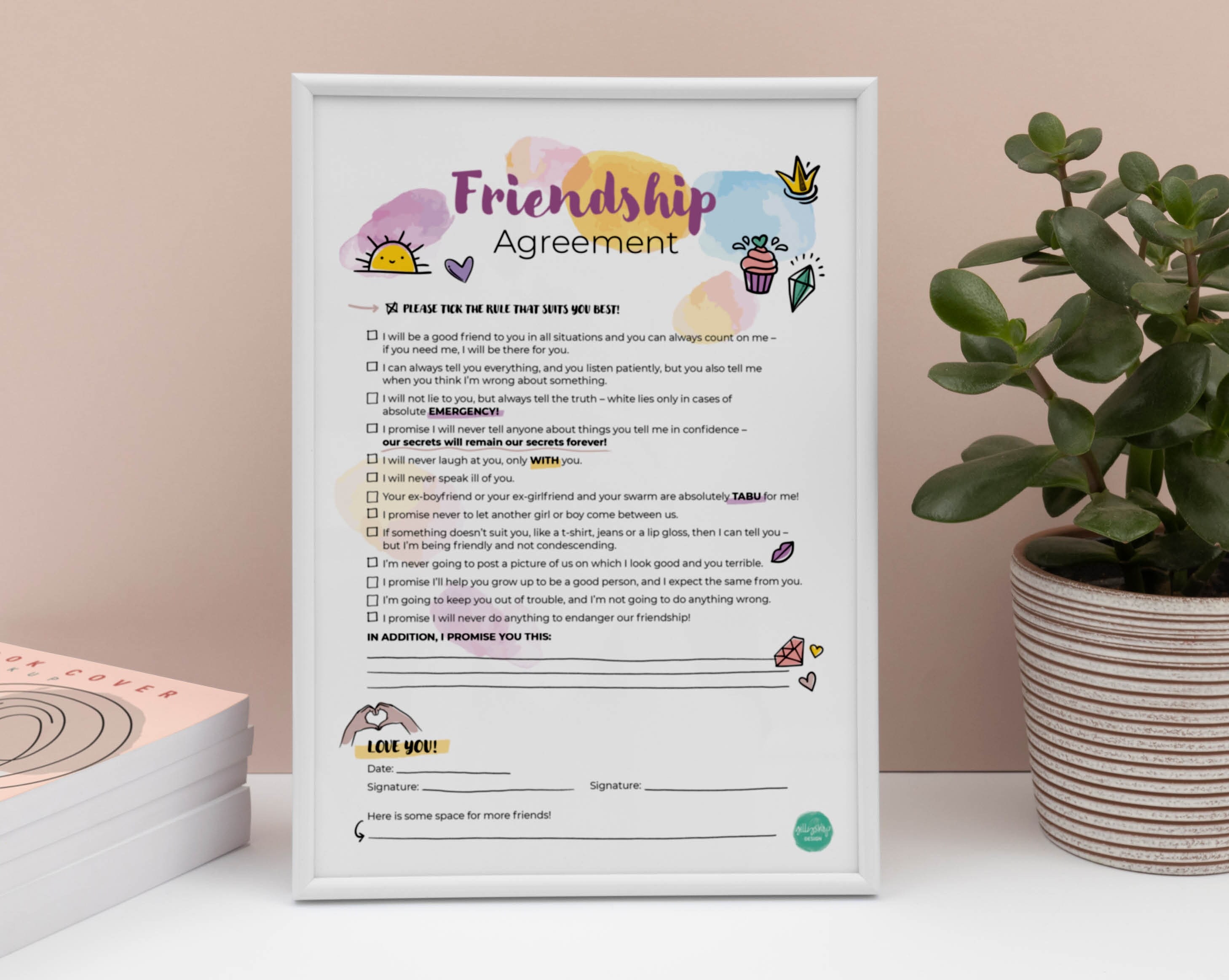 Digital Friendship Agreement | Friends Contract | Best Friend Gift ...