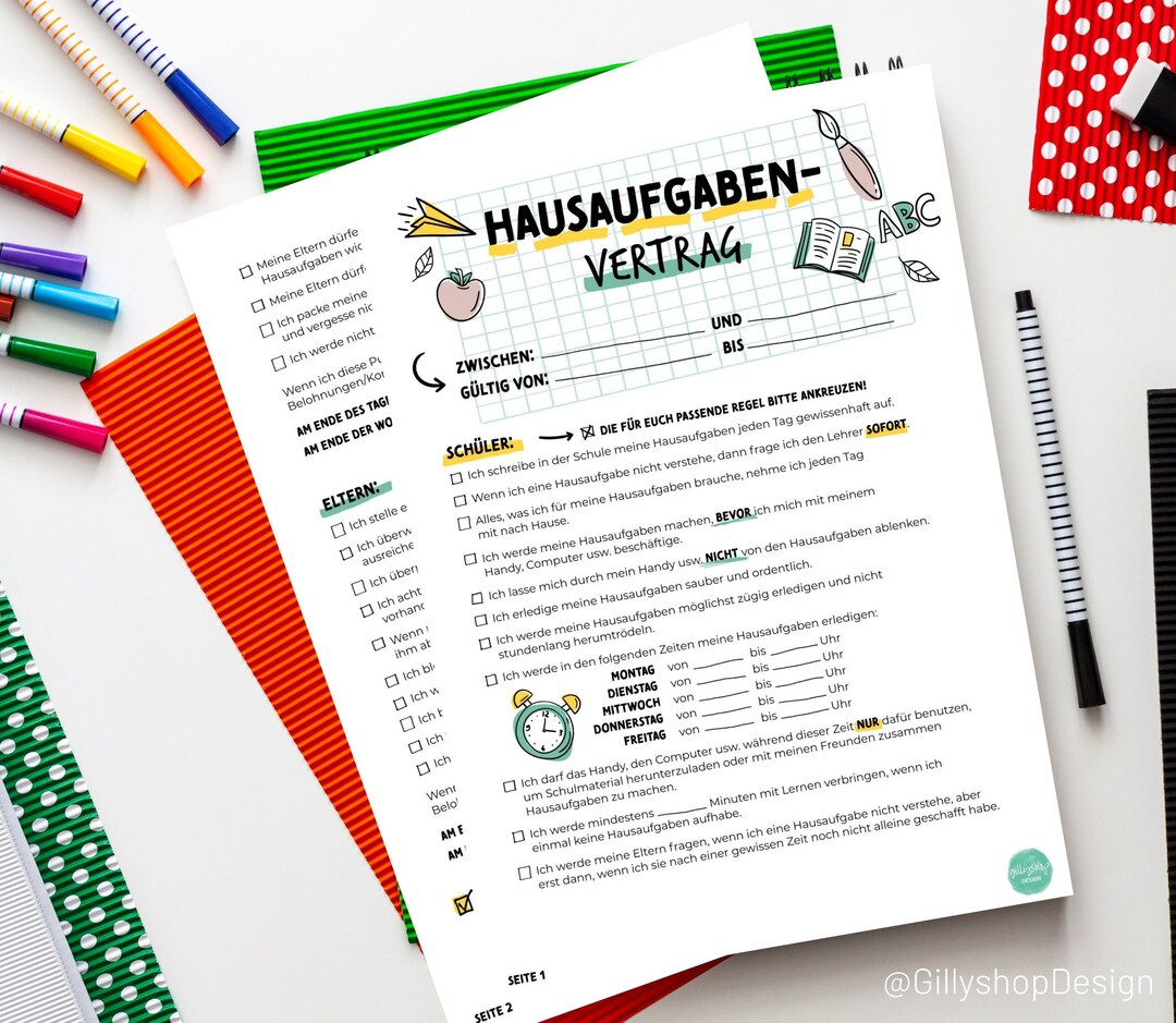 Homework Contract for Children & Parents School Children - Etsy
