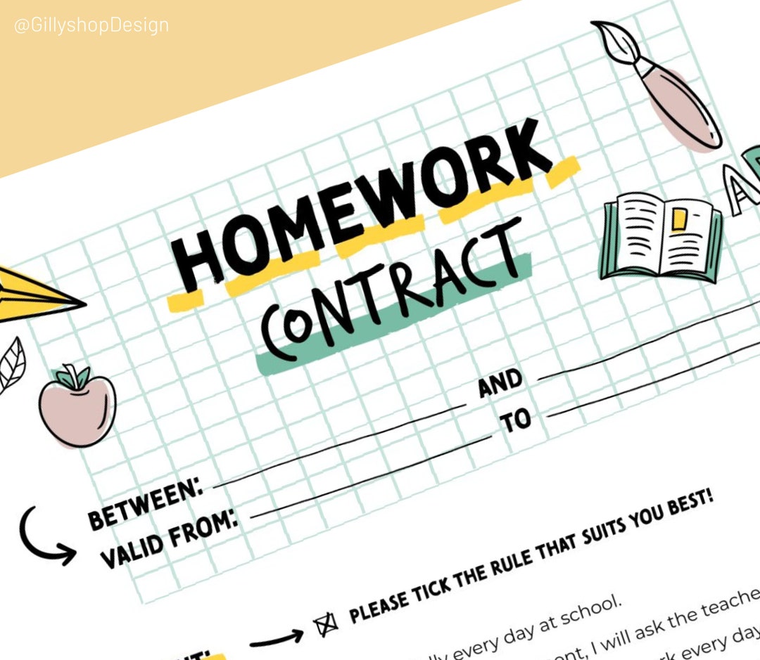 Digital Homework Contract for Children, Parents, Pupils | Printable ...