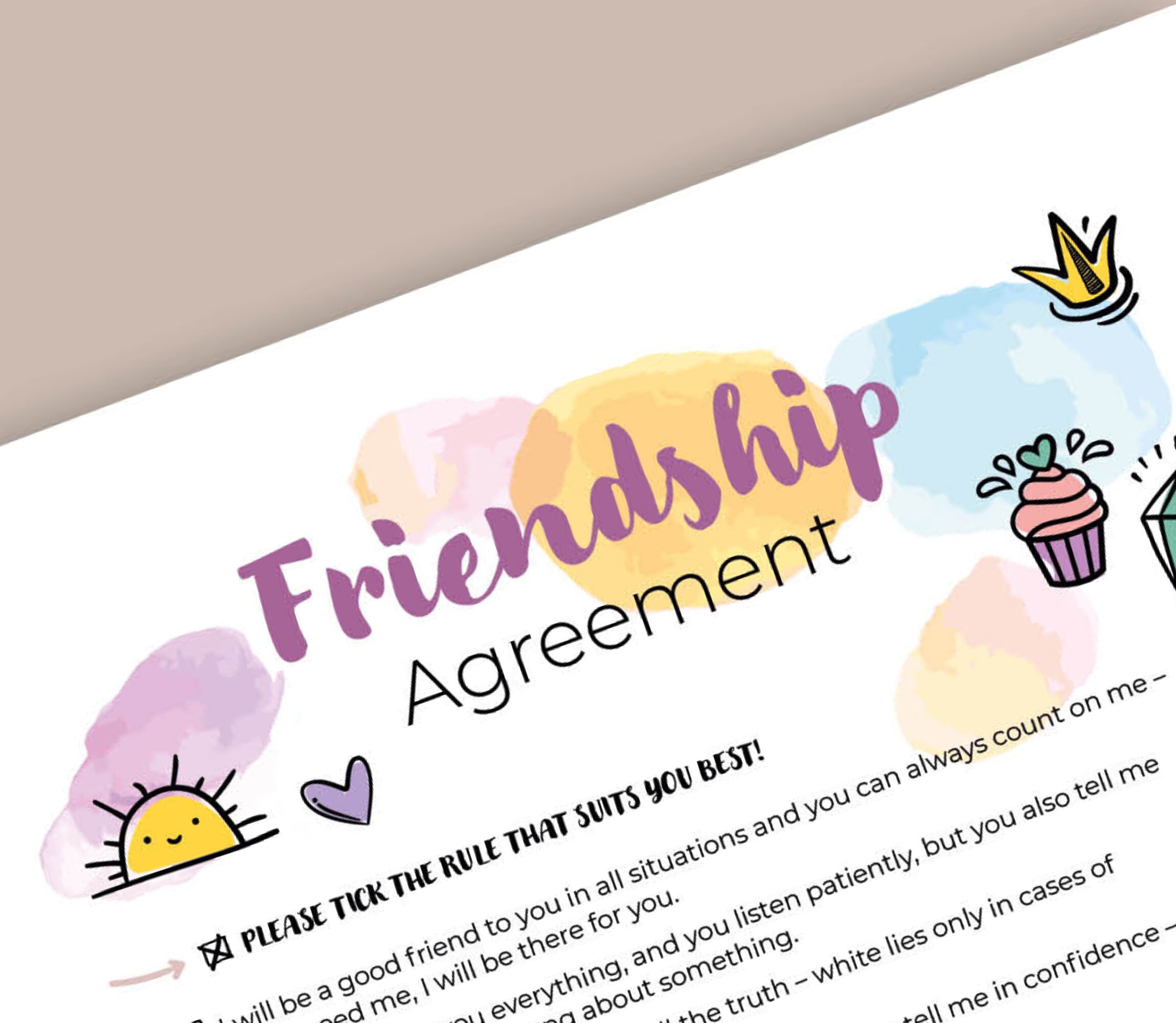 Digital Friendship Agreement | Friends Contract | Best Friend Gift ...