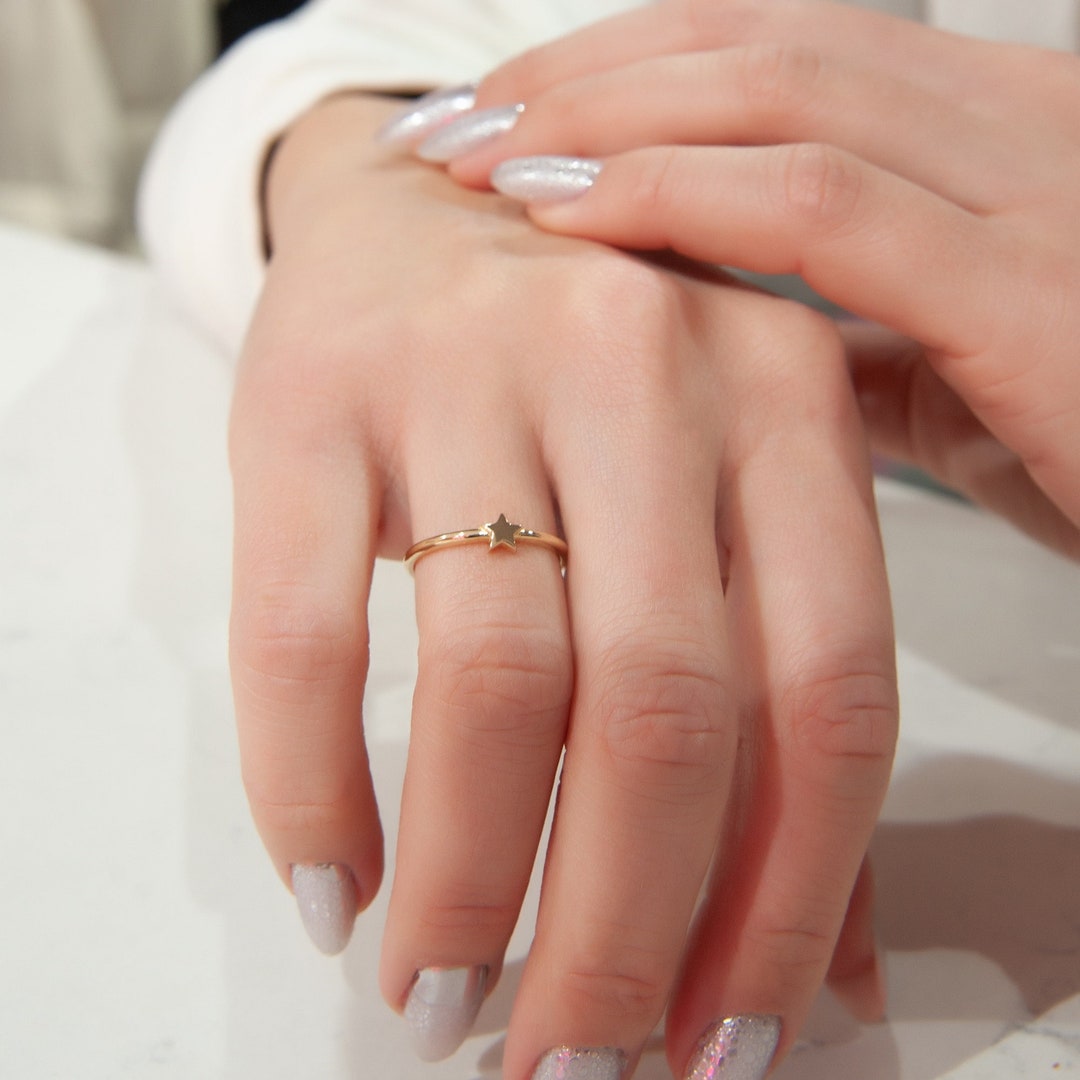 Tiny Gold Star Ring, 14K Solid Gold Mini Star Ring, Celestial Ring ...