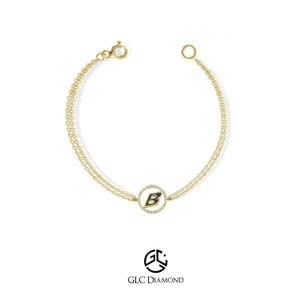 14K Gold Initial Bracelet, Diamond Letter B Bracelet, Dainty Double ...