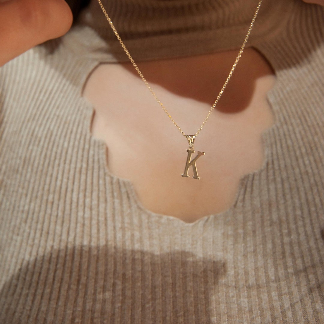 14K Rose Gold Initial Necklace: Personalized Letter K Pendant - Etsy