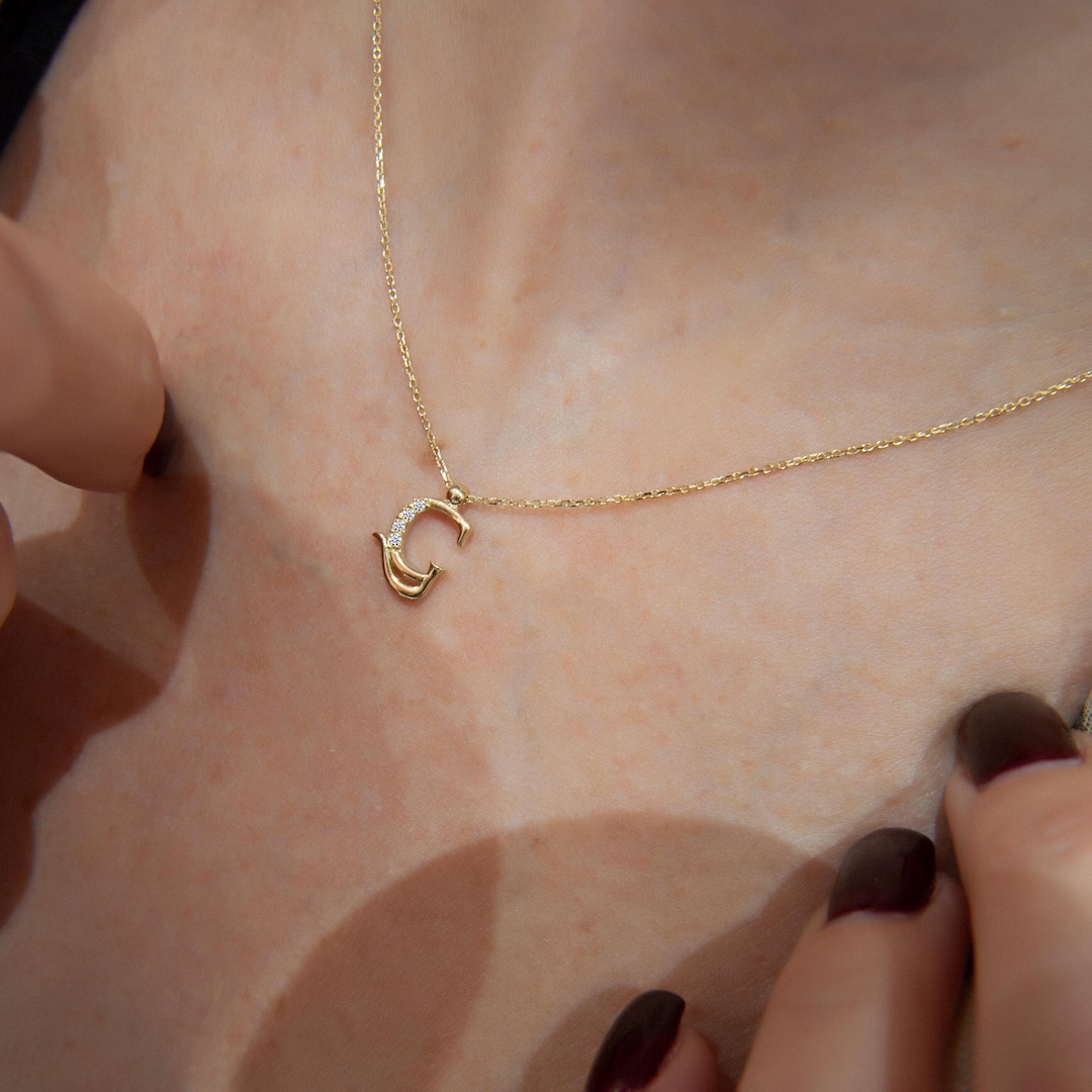 14K Gold Initial G Necklace, Personalized Letter G Pendant, Minimalist ...