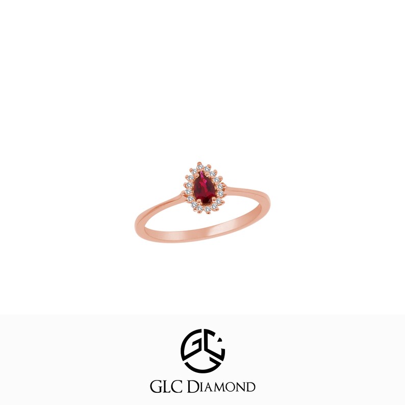 14K Solid Gold Diamond Pear Cut Ruby Solitaire Ring Ruby - Etsy