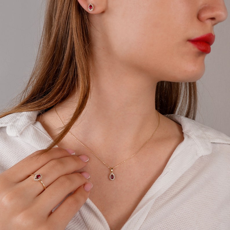 14K Solid Gold Diamond Pear Cut Ruby Solitaire Ring Ruby - Etsy