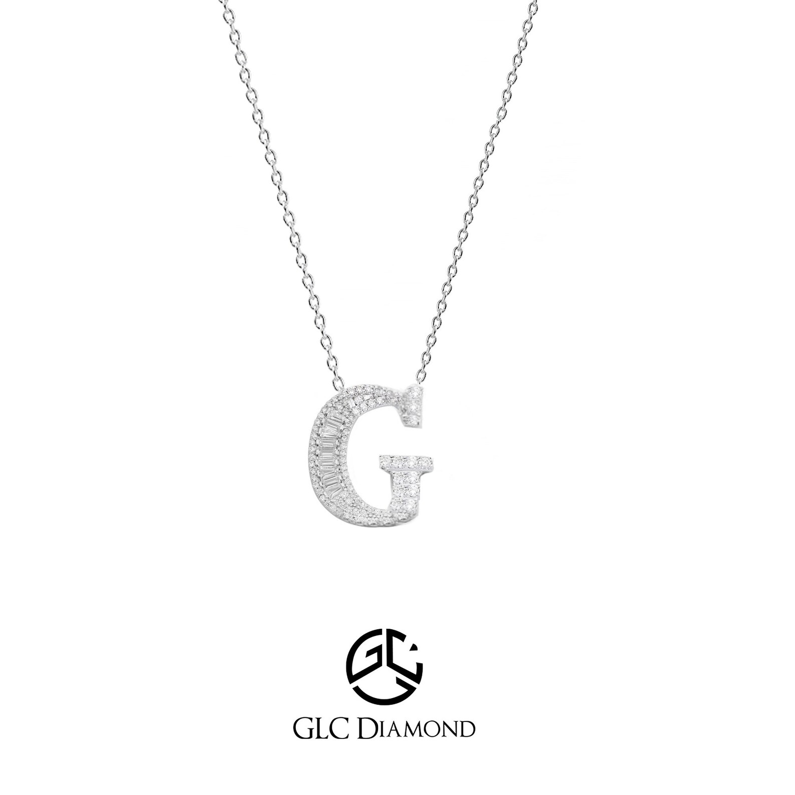 14K Gold Diamond Initial 'G' Necklace, Baguette & Round Cut Diamonds - Etsy