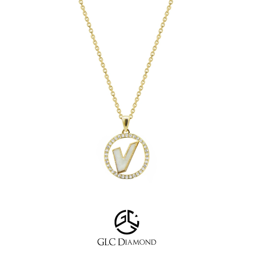 14K Gold Letter V Pendant Necklace, Personalized Jewelry, Elegant Gift ...