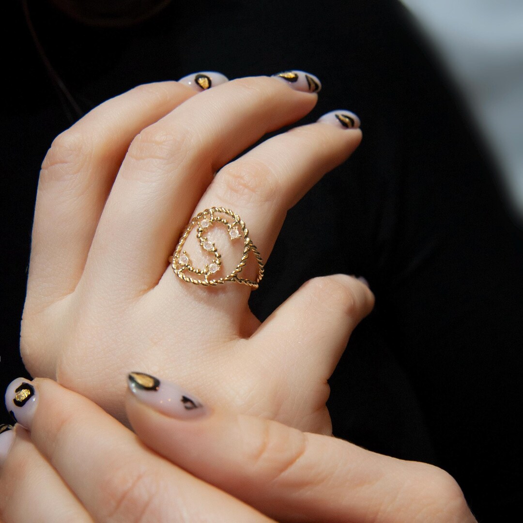14K Gold Diamond Initial Ring: Rope Design Letter S Ring - Etsy