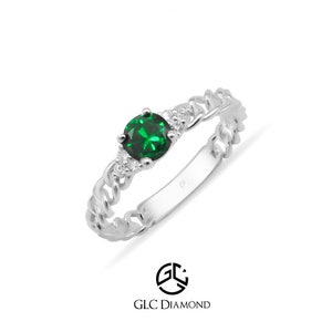 14K Gold Emerald Chain Ring, Chain Style Emerald Ring, Gemstone Ring ...