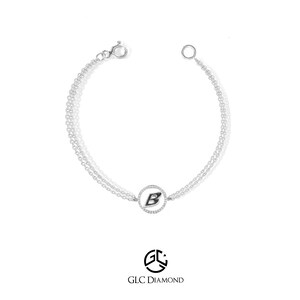 14K Gold Initial Bracelet, Diamond Letter B Bracelet, Dainty Double ...