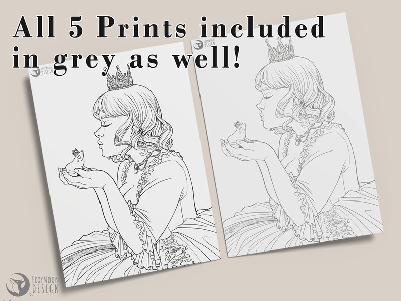 Fairytale Princesses Set B 5 Coloring Pages Premium Line - Etsy