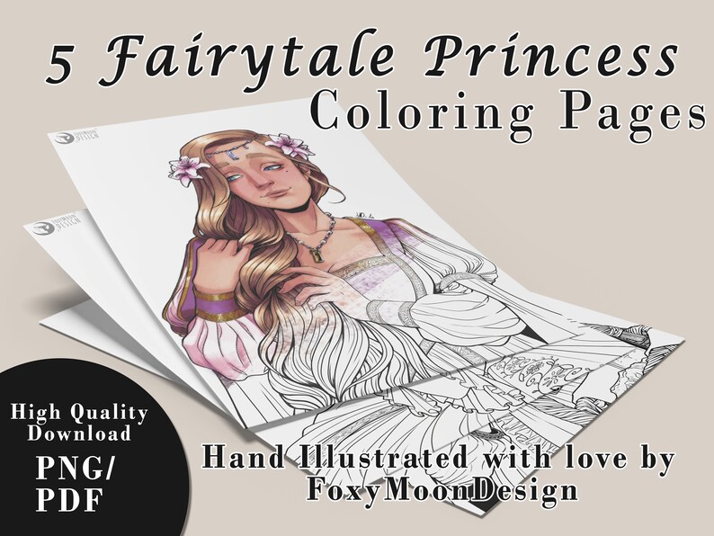Fairytale Princesses Set B 5 Coloring Pages Premium Line - Etsy