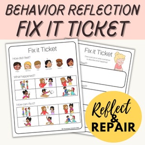 Fix It Ticket Behavior Reflection Self-regulation Tool Calm - Etsy