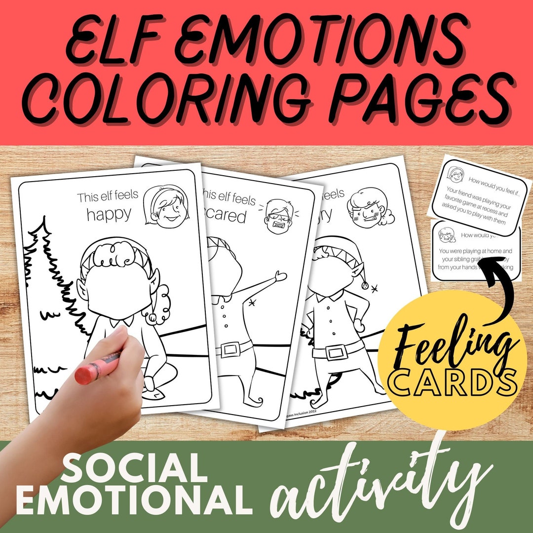 Feelings Coloring Page, Christmas Elf Emotions, Christmas Coloring ...