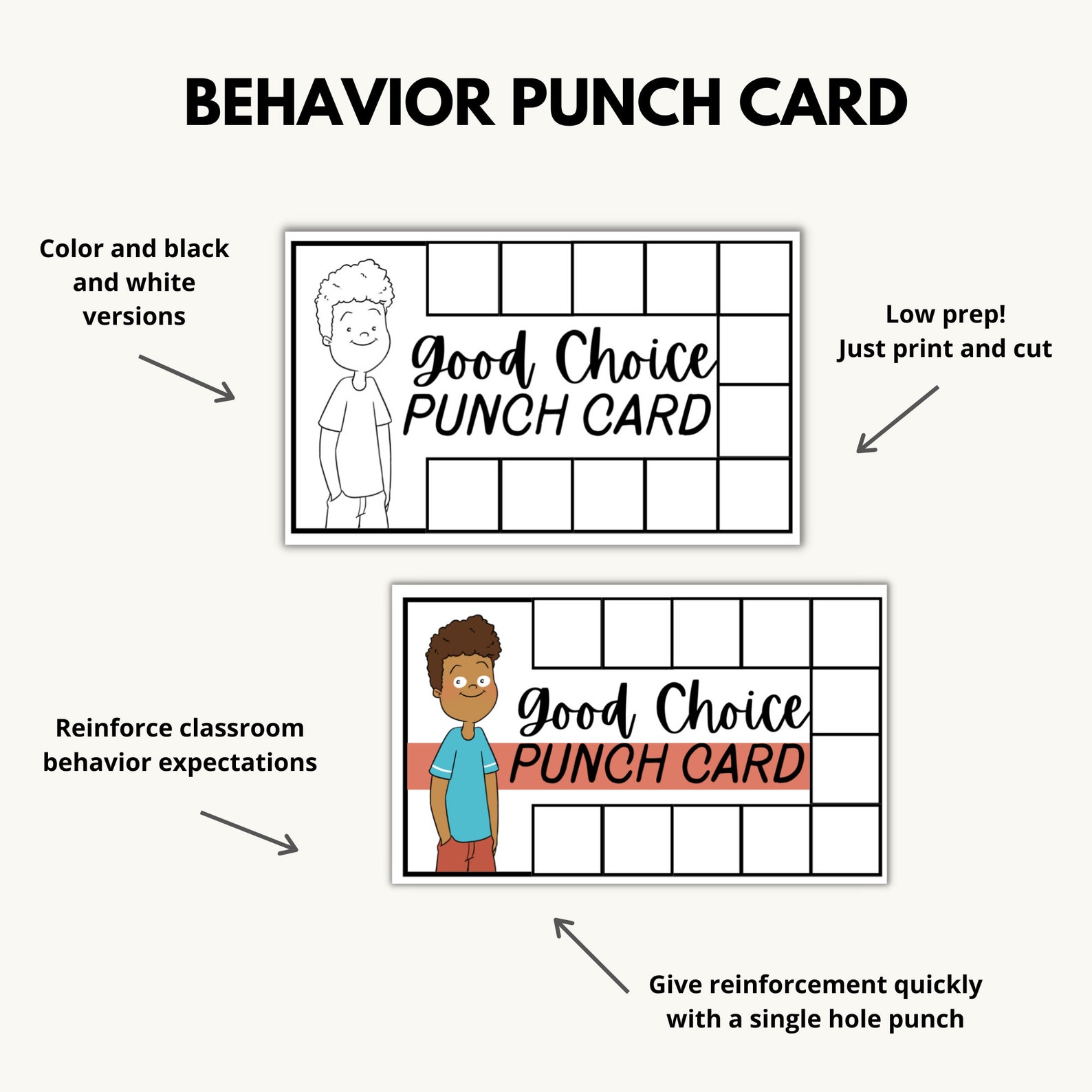 Behavior Punch Cards, Kids Reward Chart, Classroom Behavior Management ...