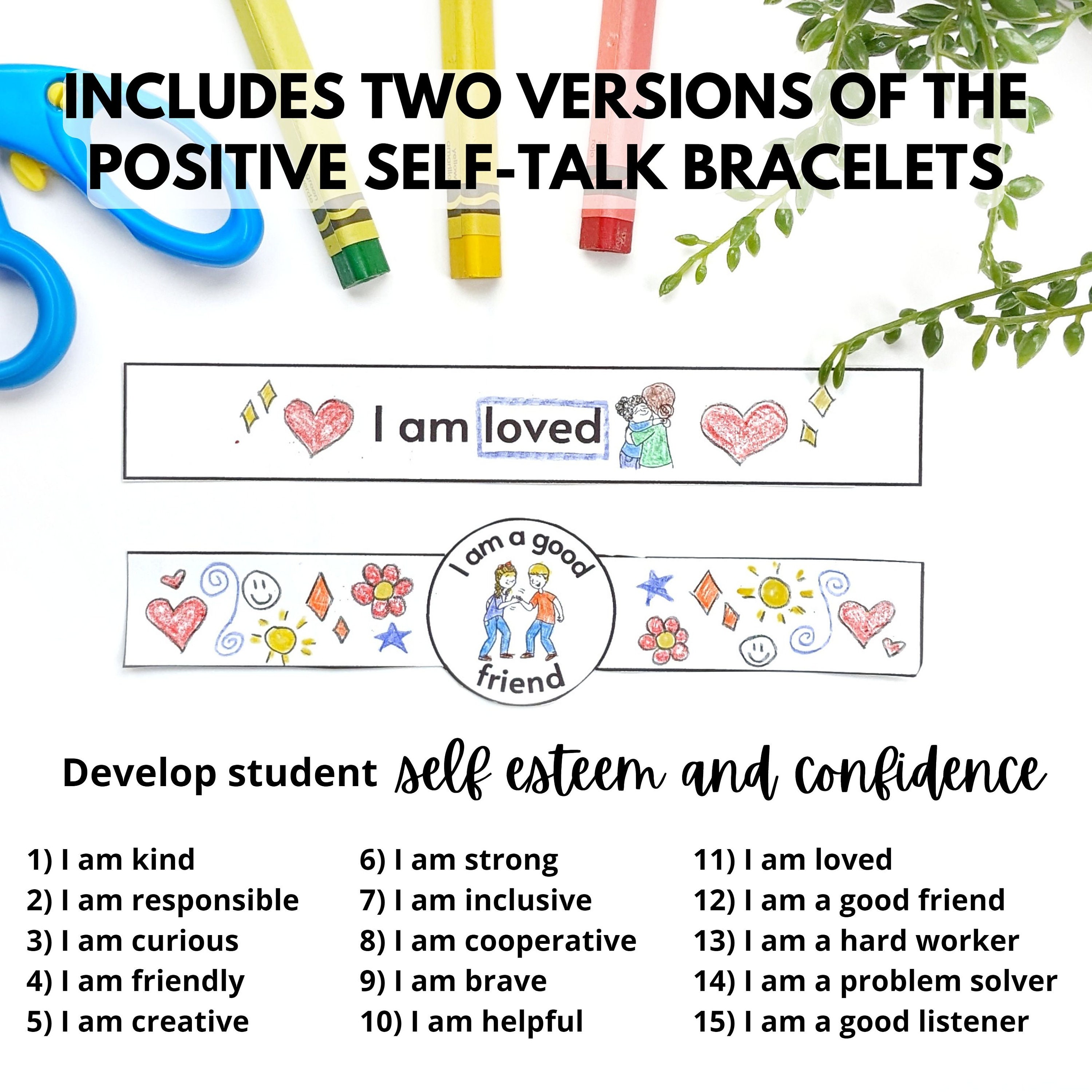 Positive Self-talk Bracelets With Positive Affirmations Worksheets - Etsy