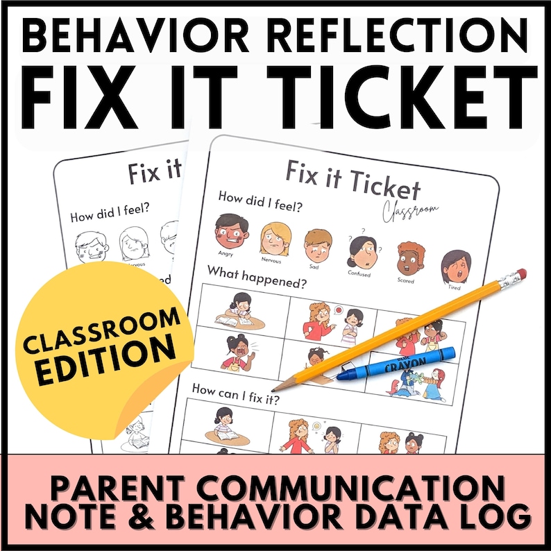 Fix It Ticket, Behavior Reflection, Self-regulation Tool, Calm Down ...