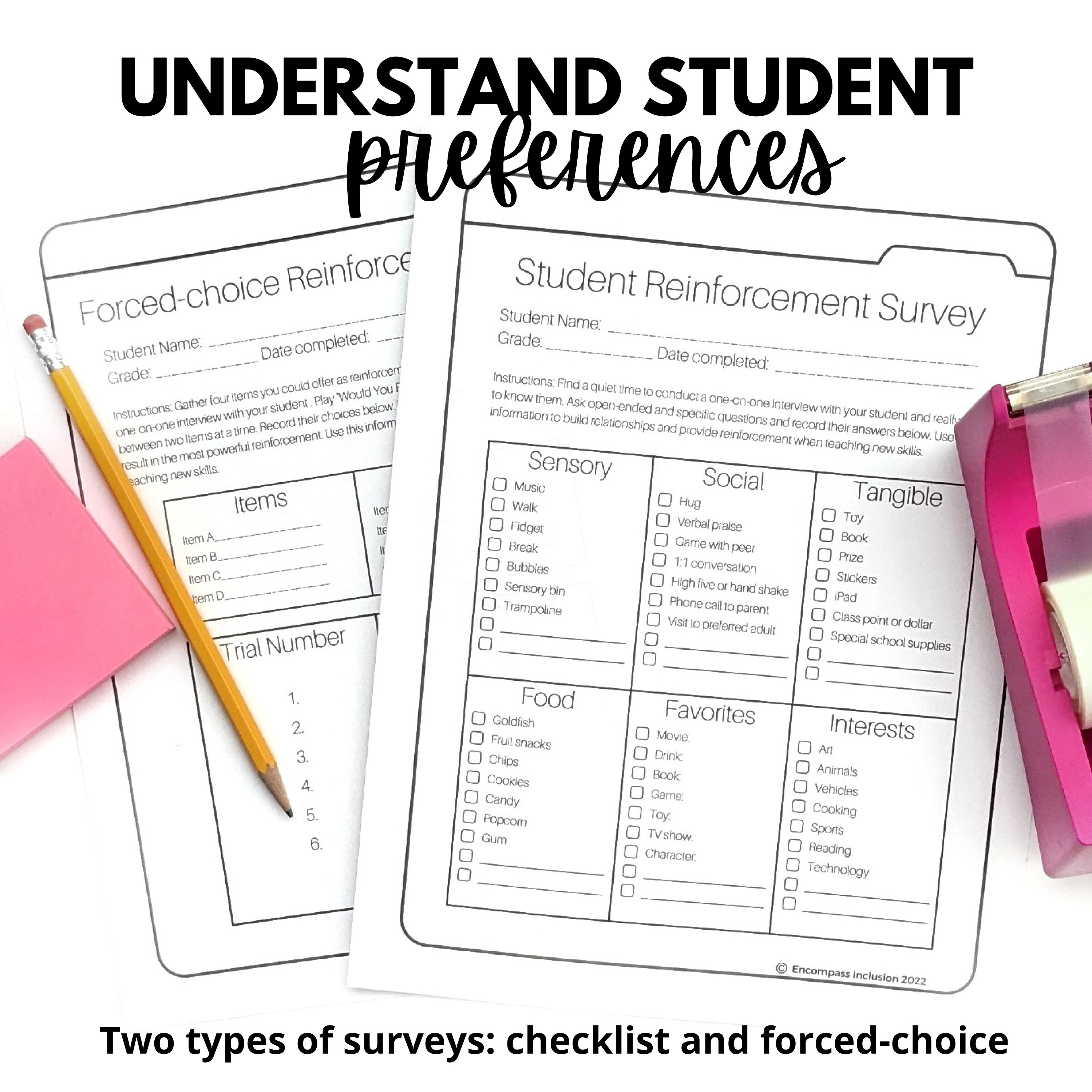 Reinforcement Survey, Preference Assessment, Reinforcer Inventory ...