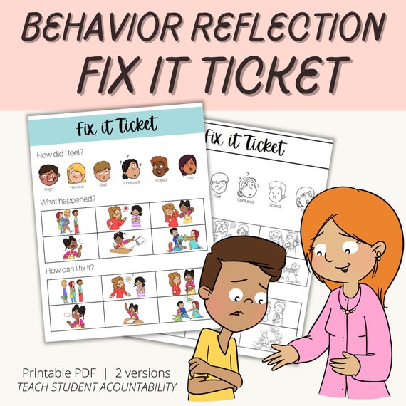 Fix It Ticket Behavior Reflection Self-regulation Tool Calm - Etsy