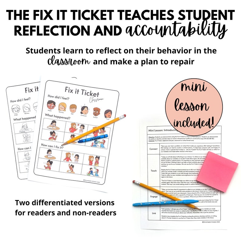 Fix It Ticket, Behavior Reflection, Self-regulation Tool, Calm Down ...