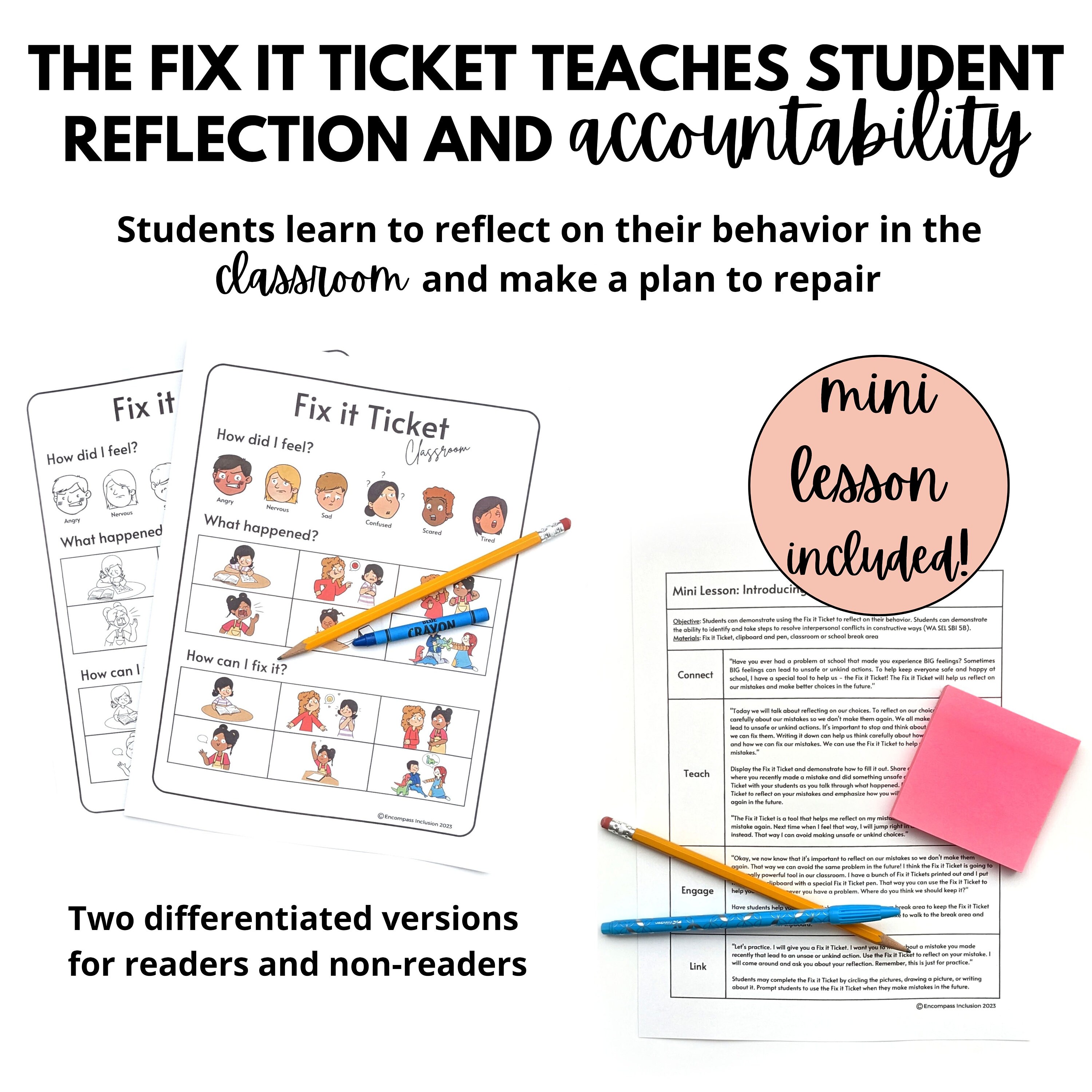 Fix It Ticket, Behavior Reflection, Self-regulation Tool, Calm Down ...
