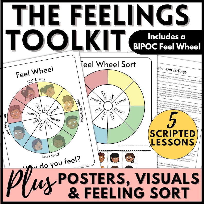 Feelings Wheel With Lessons, Diverse Social Emotional Lessons ...