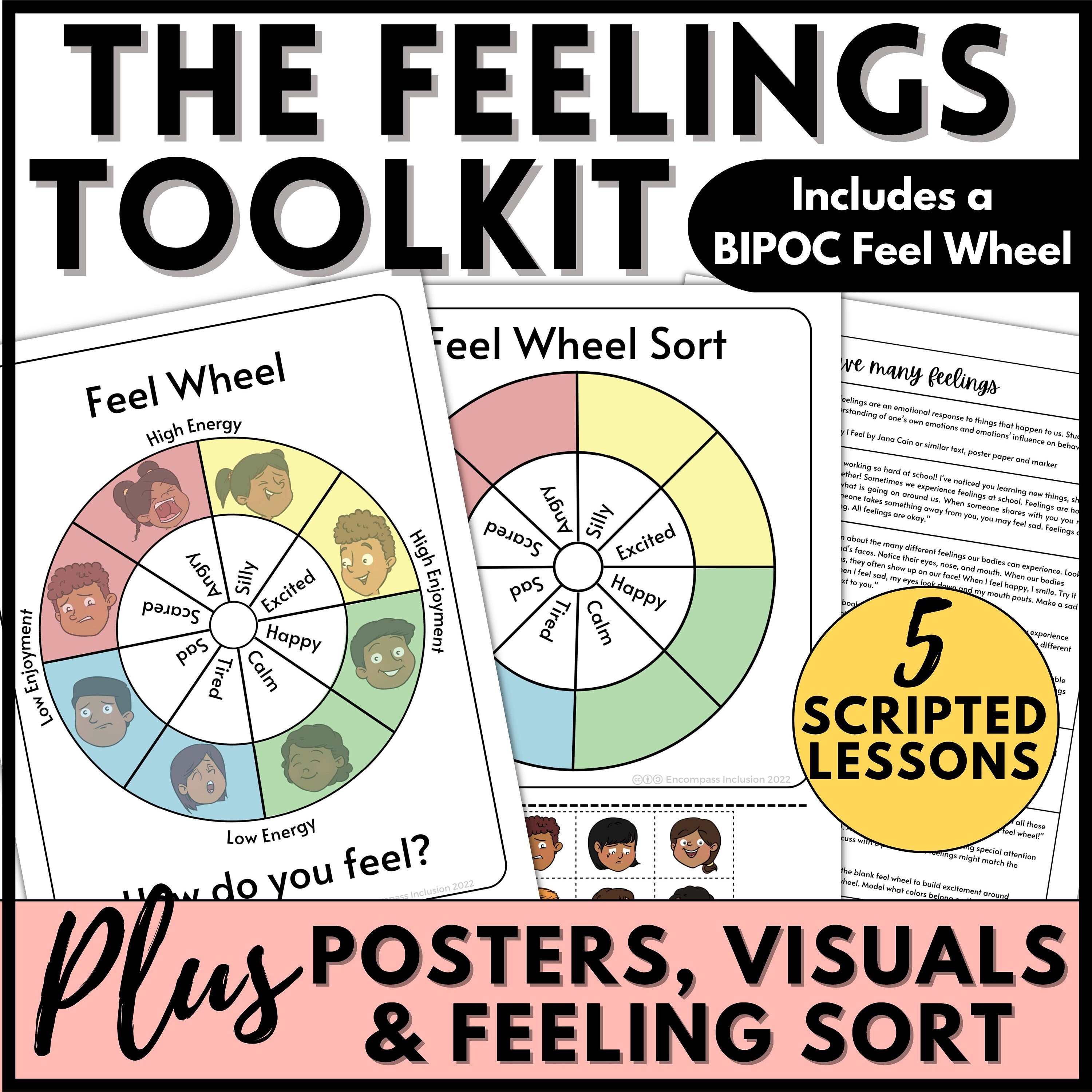 Feelings Wheel With Lessons, Diverse Social Emotional Lessons ...