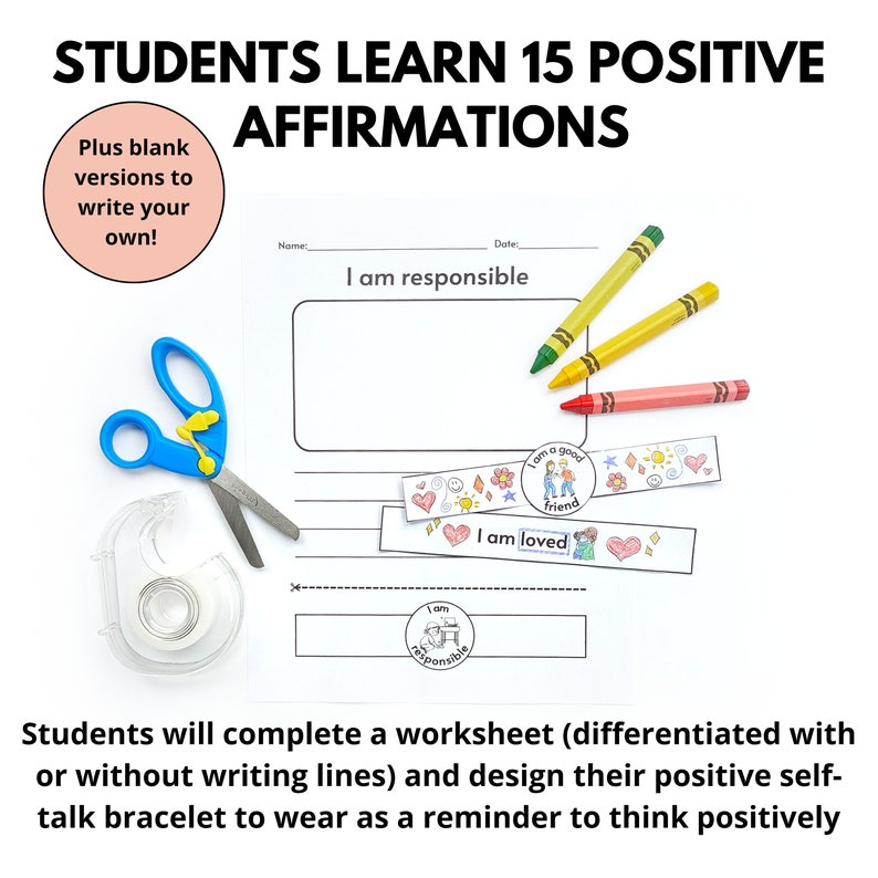Positive Self-talk Bracelets With Positive Affirmations Worksheets - Etsy