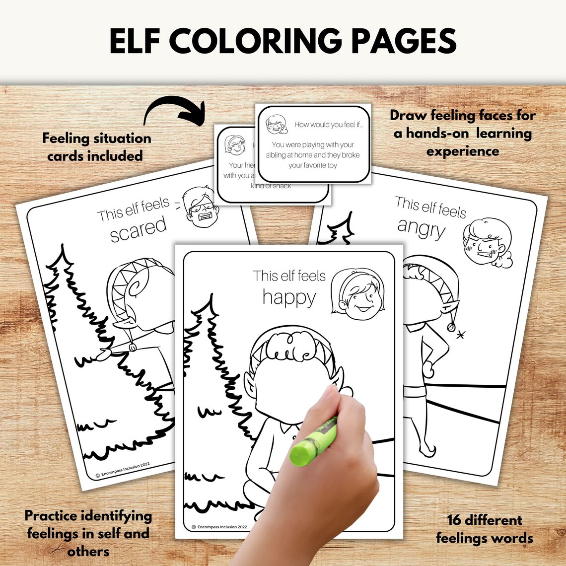 Feelings Coloring Page, Christmas Elf Emotions, Christmas Coloring ...