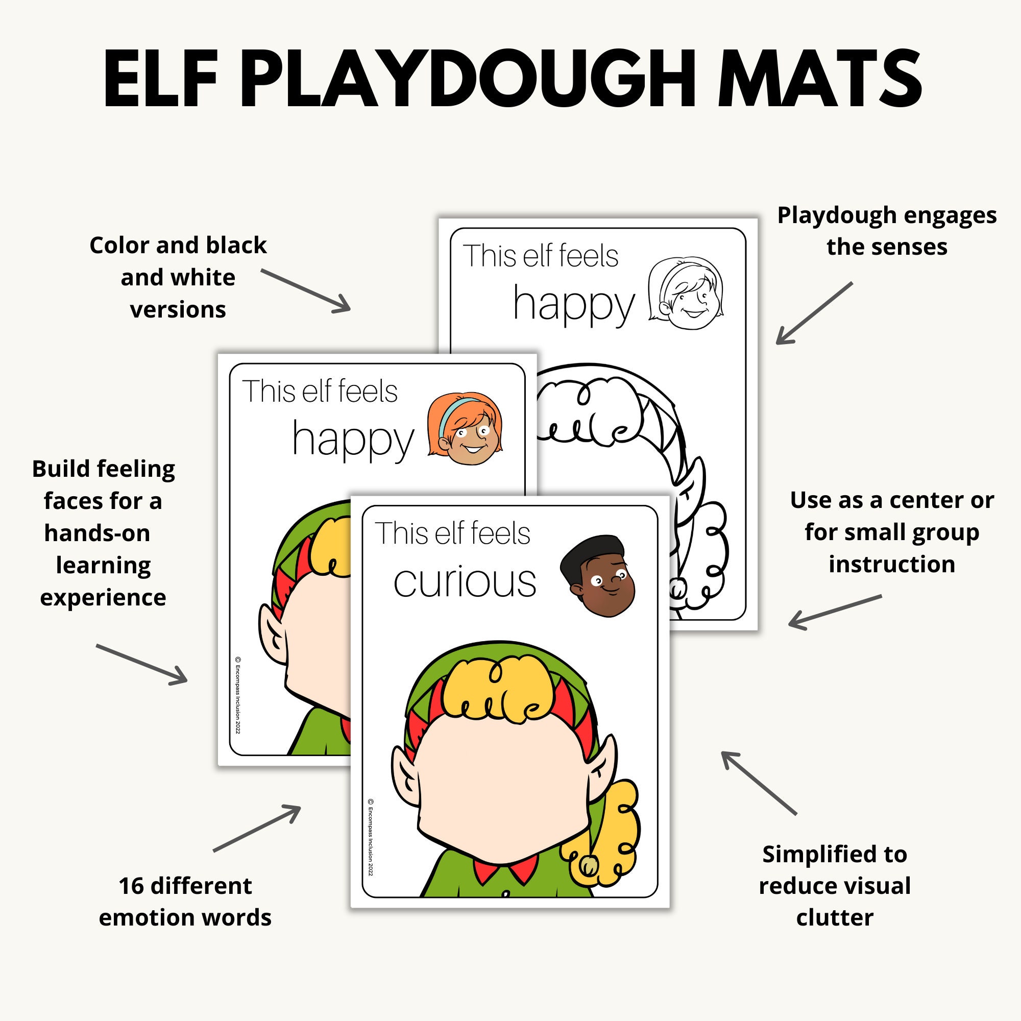 Christmas Elf Feelings Playdough Mats, Feeling Playdough Mats, Winter ...