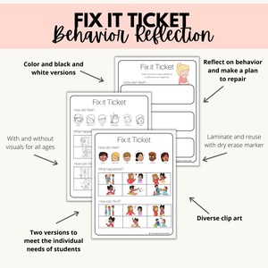 Fix It Ticket Behavior Reflection Self-regulation Tool Calm - Etsy