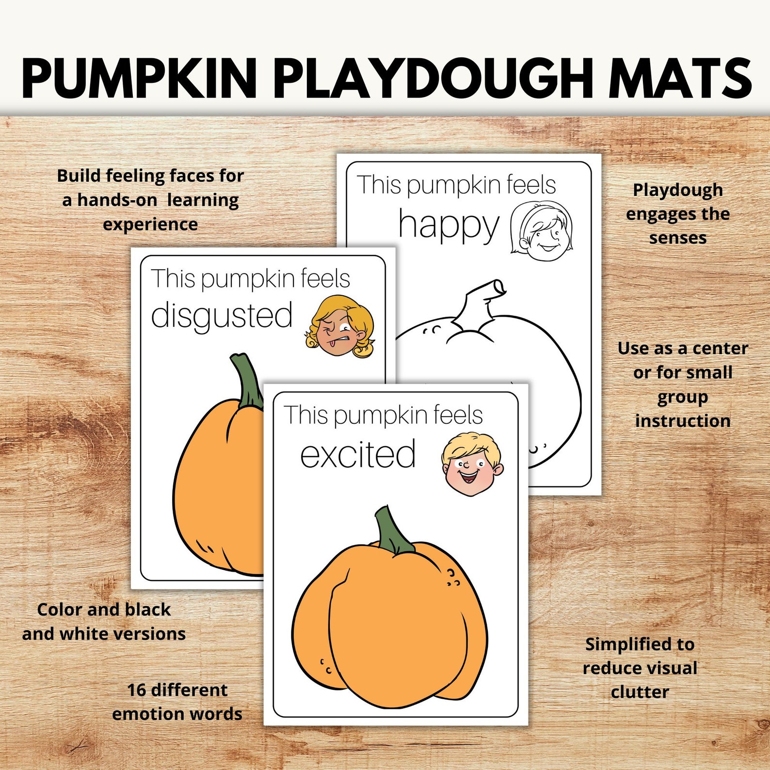 Pumpkin Emotions Playdough Mats, Feeling Playdough Mats, Fall Playdough ...