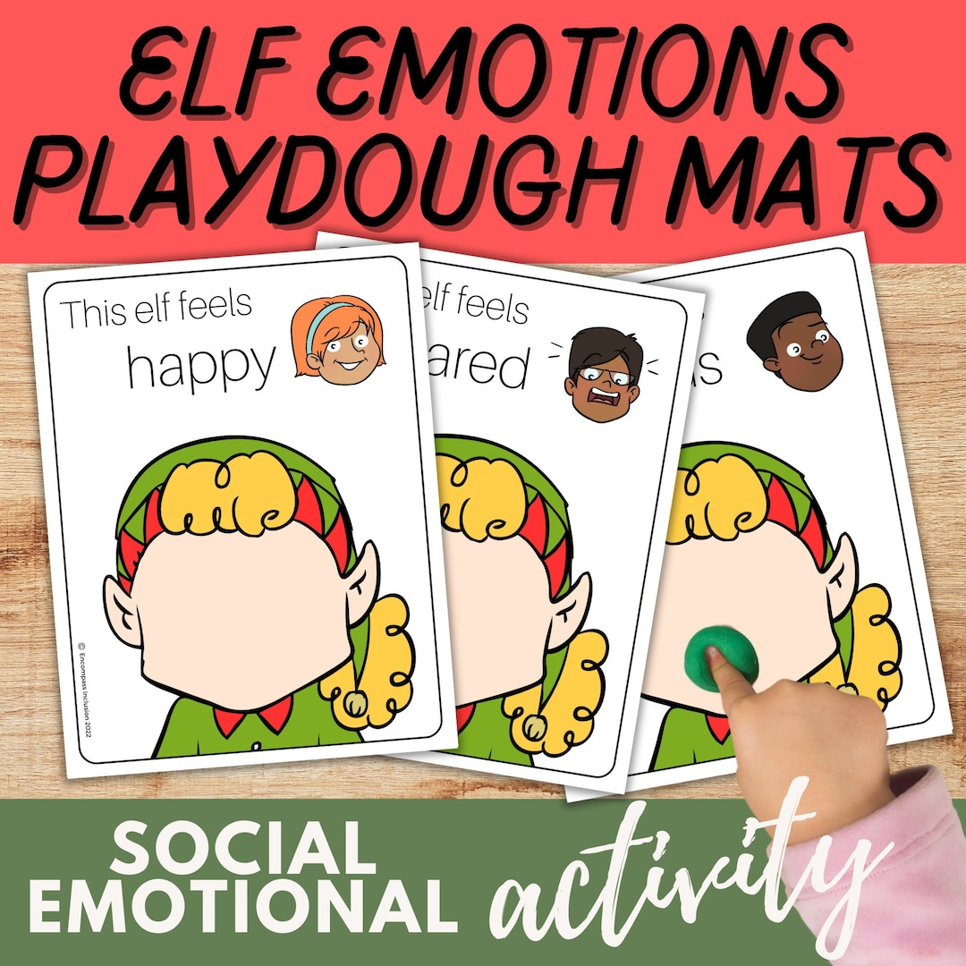 Christmas Elf Feelings Playdough Mats, Feeling Playdough Mats, Winter ...