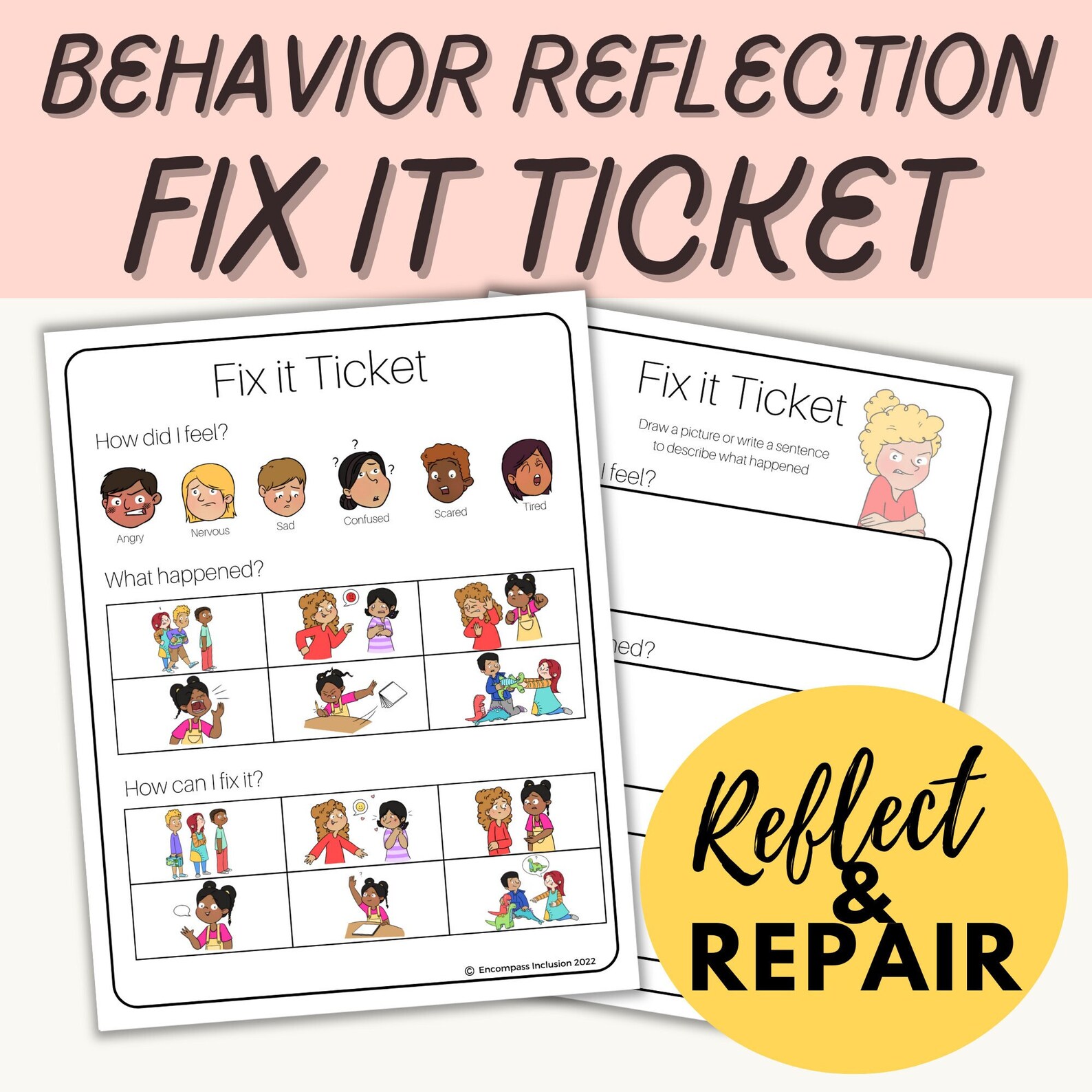 Fix It Ticket Behavior Reflection Self-regulation Tool Calm - Etsy