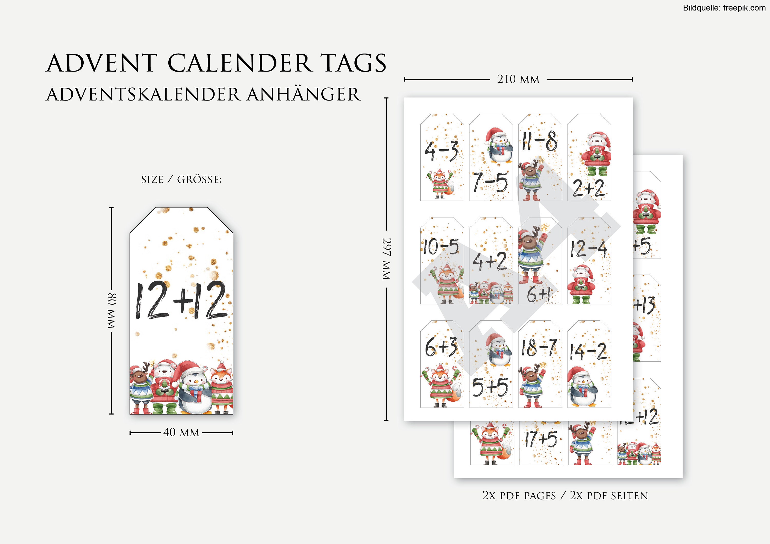 Advent Calendar Numbers for Children With Arithmetic Problem, Printable ...