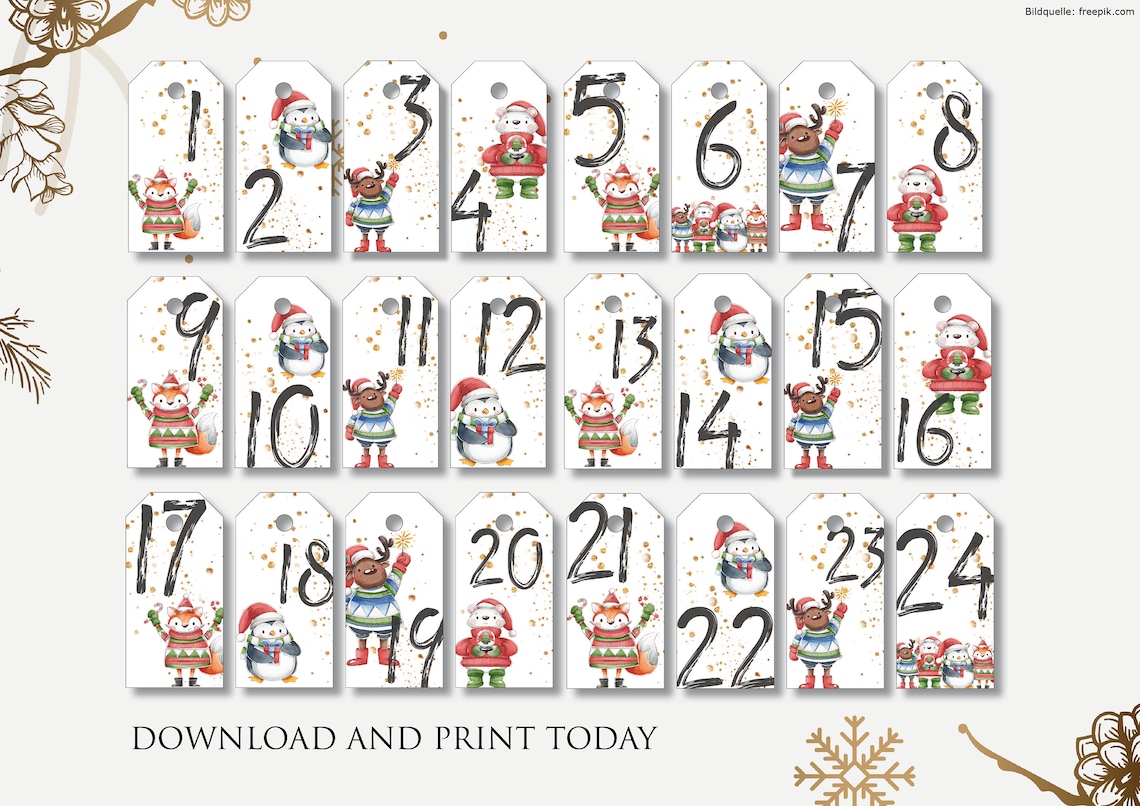 Adventskalender Zahlen für Kinder druckbar printable Advent - Etsy.de