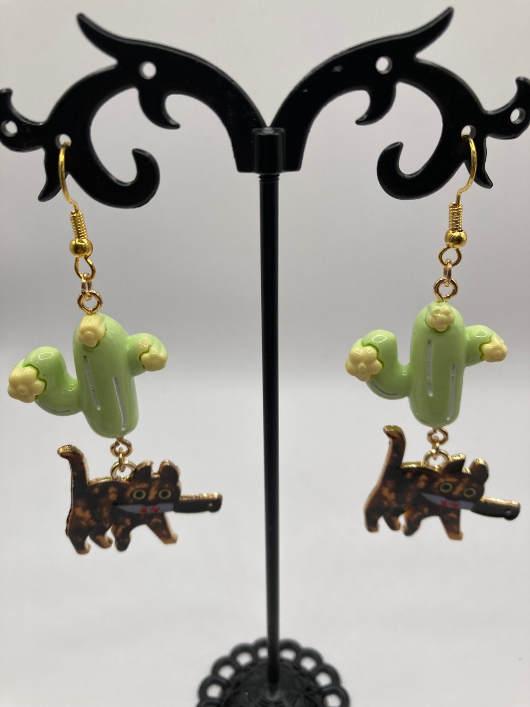 Cactus Cat Cryptid Urban Legend Boho Handmade Homemade Dangle Earrings ...