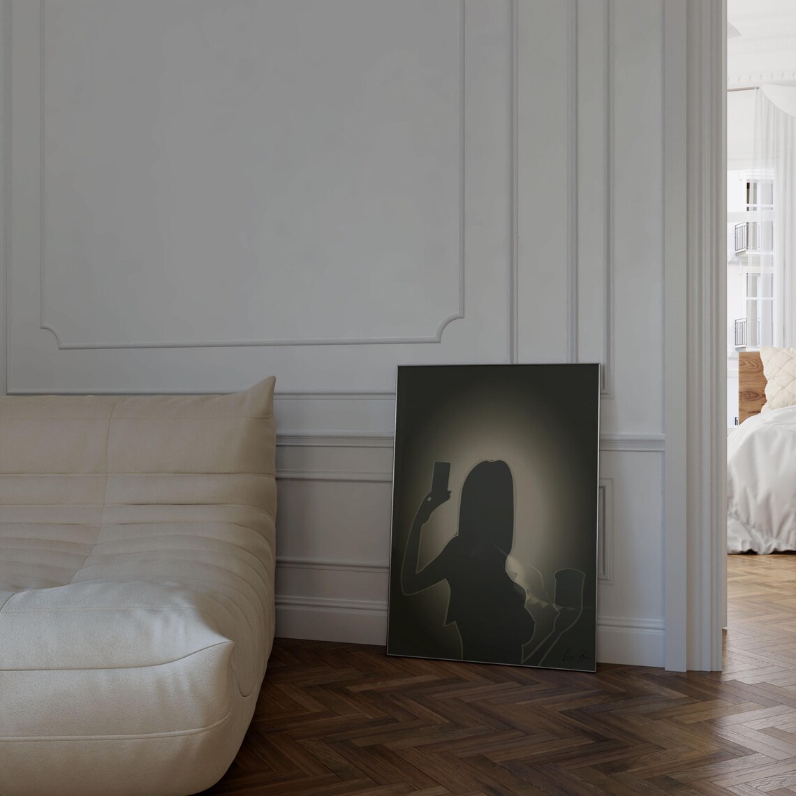 Matcha Edgy Silhouette Selfie Art | Dark Moody Digital Wall Art ...