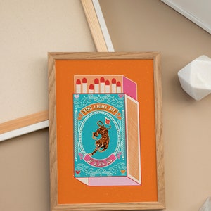 You Light My Fire | Orange Matchbox Poster | Retro Print Fire Poster ...