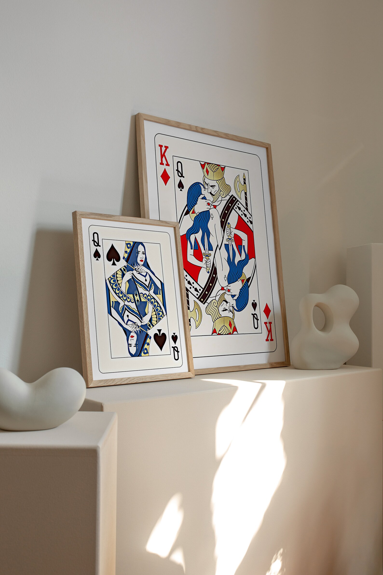 Retro Print Queen Spades & Queen Diamonds Card Poster - Vintage Art ...