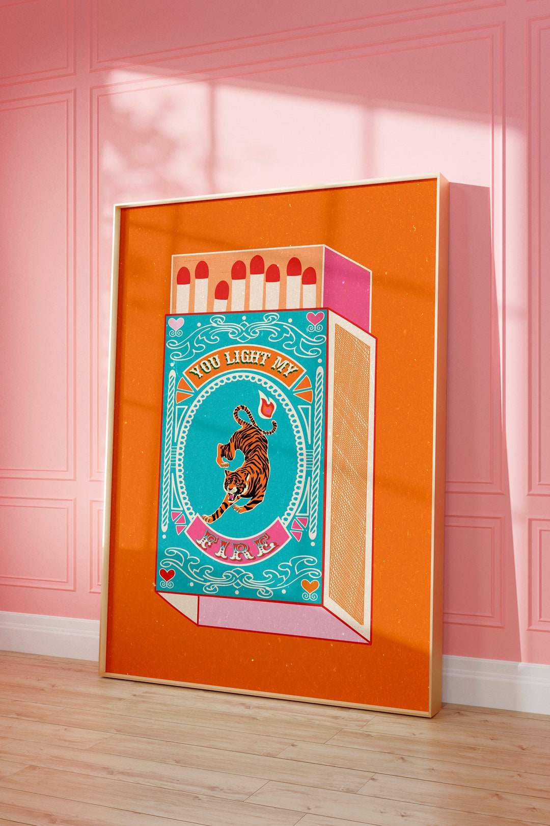 You Light My Fire | Orange Matchbox Poster | Retro Print Fire Poster ...