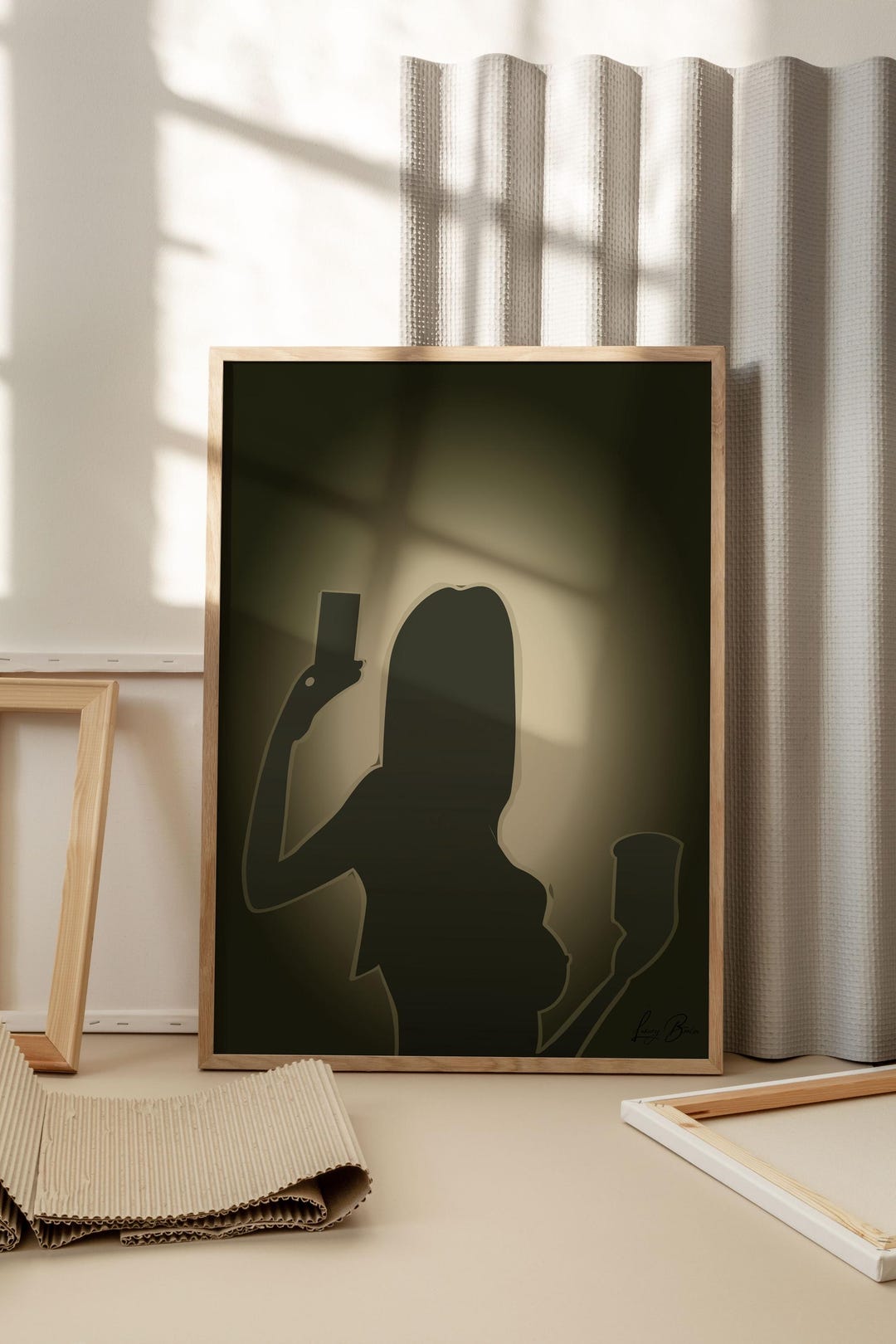Matcha Edgy Silhouette Selfie Art | Dark Moody Digital Wall Art ...