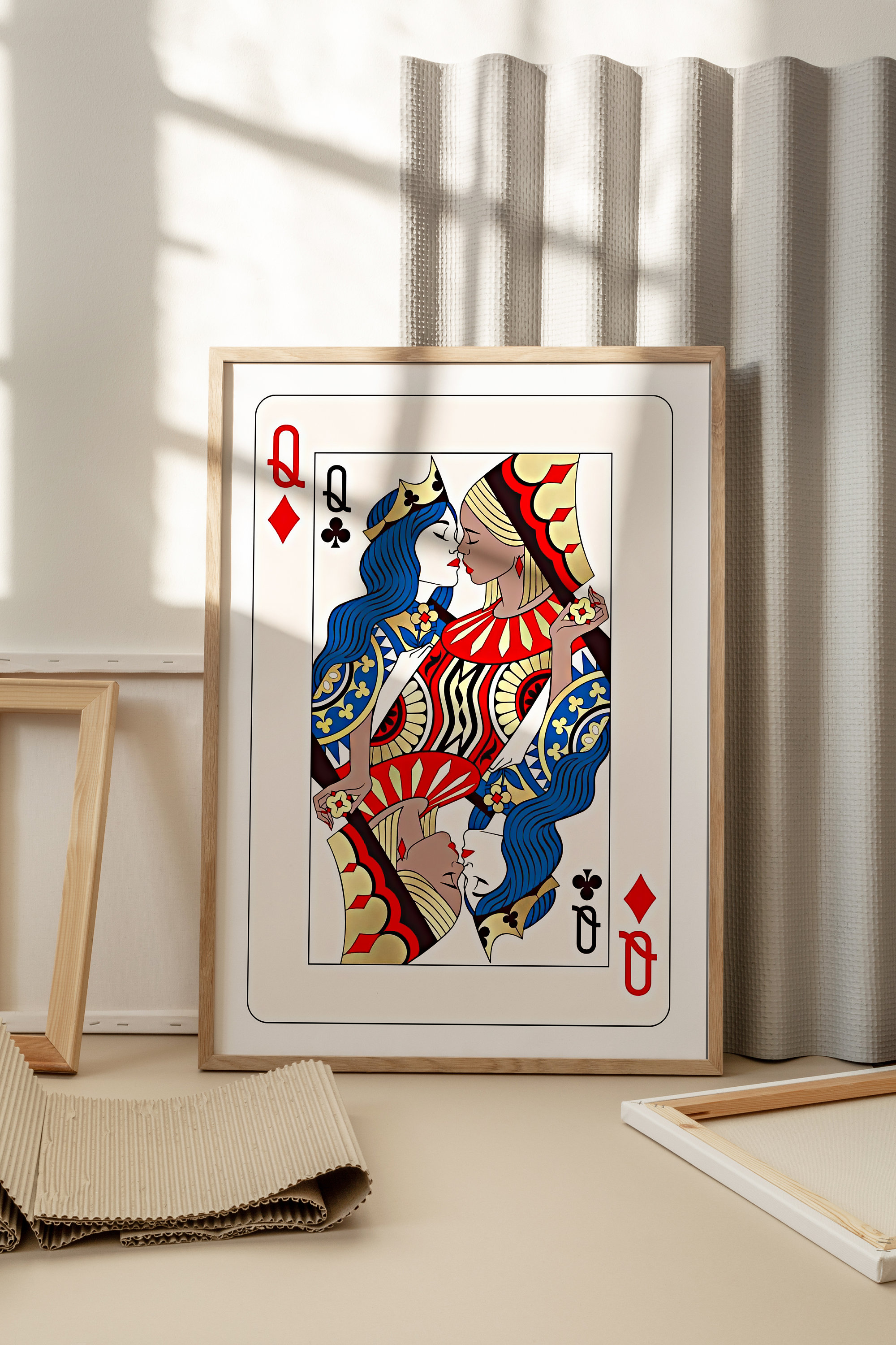 Retro Print Queen Spades & Queen Diamonds Card Poster - Vintage Art ...